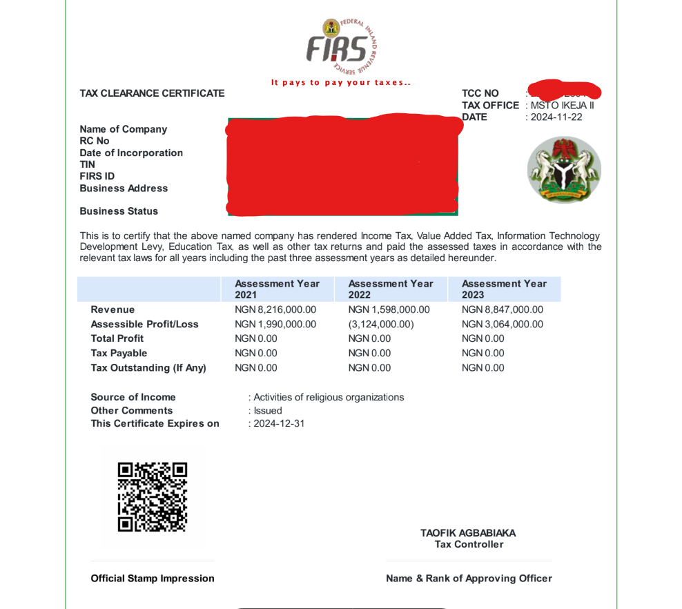 Tax Clearance Certificate in Nigeria